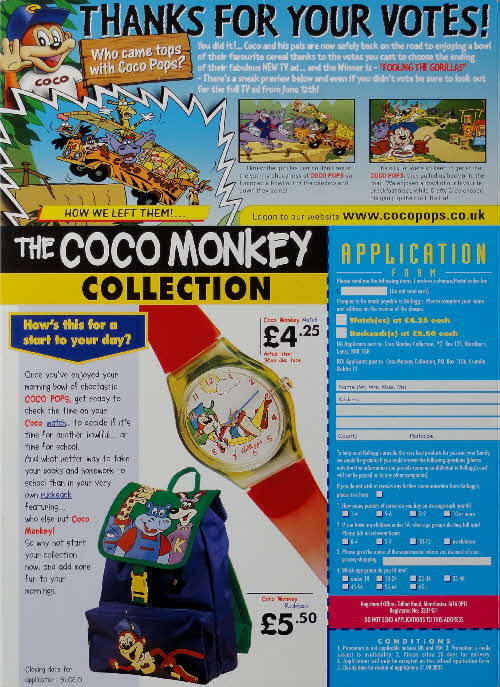 2000 Coco Monkey Collection issued in Kelloggs Coco Pops