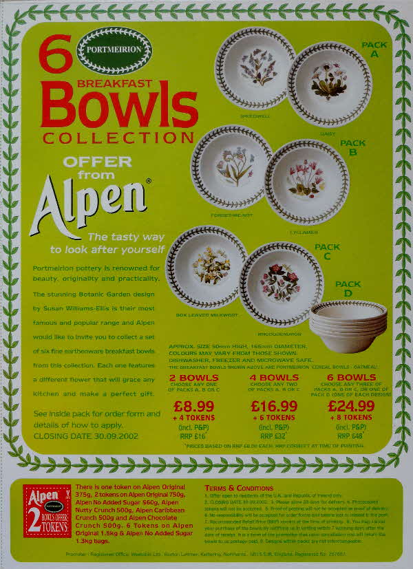 2001 Breakfast Bowls send away item with Weetabix Alpen