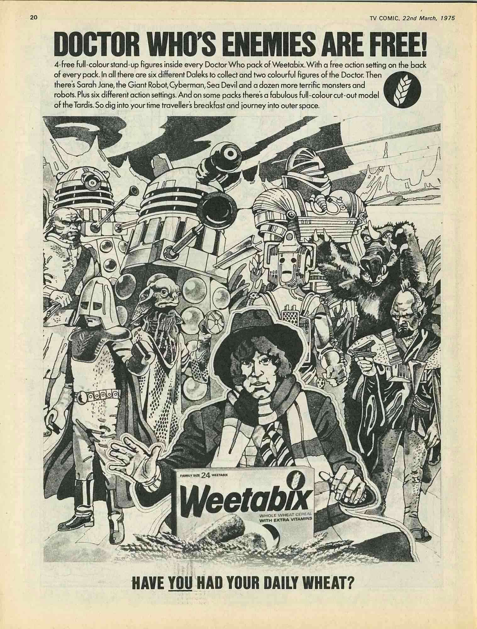 Weetabix 1975 Tom Baker as Dr Who & his Enemies including Cyberman ...