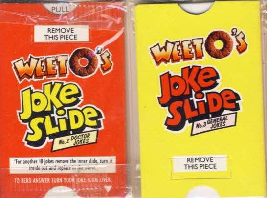 1989 Joke Slides free inside Weetos cereal from Weetabix