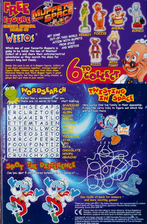 1999 Muppets in Space free in packets of Weetabix Weetos cereal